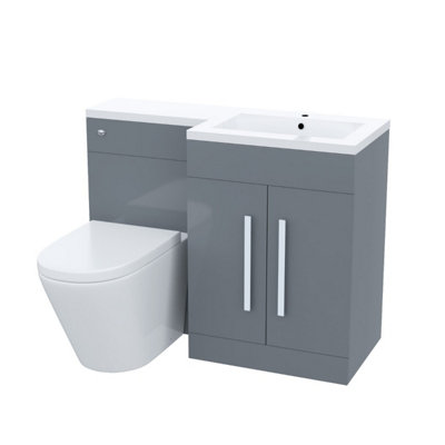 Nes Home Grey 1100mm RH Basin Vanity Cabinet & BTW Curved Toilet