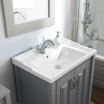 Nes Home Grey Chiltern 600mm Bathroom Traditional Basin Vanity Cabinet Unit