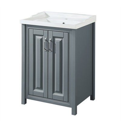 Nes Home Grey Chiltern 600mm Bathroom Traditional Basin Vanity Cabinet Unit