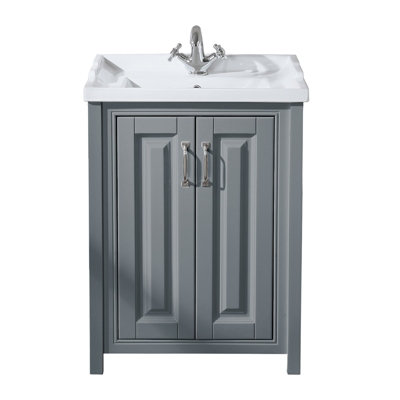 Nes Home Grey Chiltern 600mm Bathroom Traditional Basin Vanity Cabinet Unit