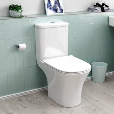 Nes Home Hailes Modern Round Rimless Soft Close Seat WC Pan Close Coupled Toilet | DIY at B&Q