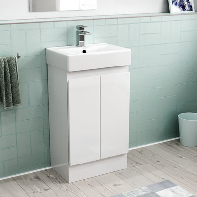 Nes Home Hinckley 450mm Freestanding Basin Vanity Unit 2 doors White ...