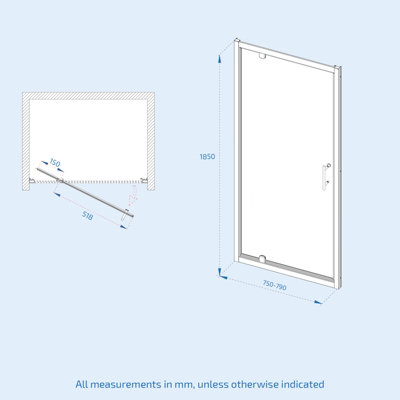 Nes Home Jupiter 800mm Modern Pivot Shower Door Enclosure Screen Safety ...