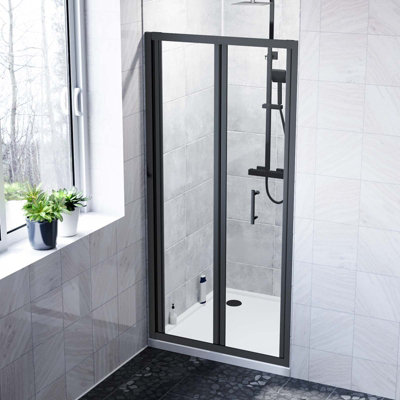 Nes Home Kim 700 Matte Black Walk In Bi Folding Shower Tempered Glass ...