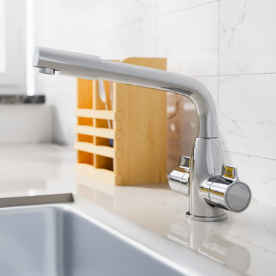 Nes Home Kitchen Sink Mixer Tap Swivel Spout Twin Handles Chrome ...