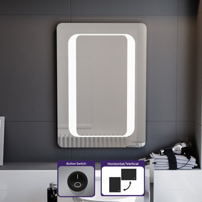 Nes Home LED Illuminated Mirror with Battery Powered Button Switch 500 ...