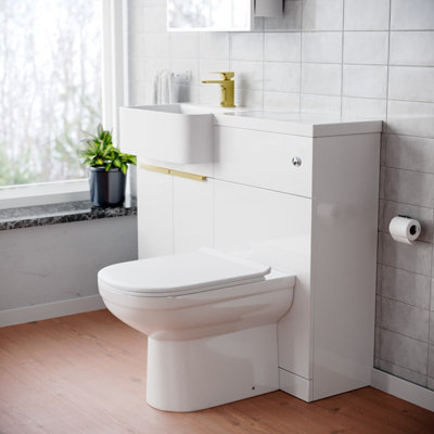 Nes Home Left Hand Basin Vanity Unit With Brushed Brass Handles, WC ...