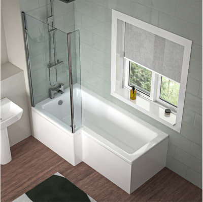 NES HOME LEFT HAND L SHAPED SHOWER BATH WITH FRONT PANEL & HINGED ...