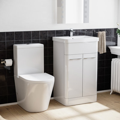 Nes Home Lex 500mm Basin Vanity Cabinet And Rimless Toilet with Seat White