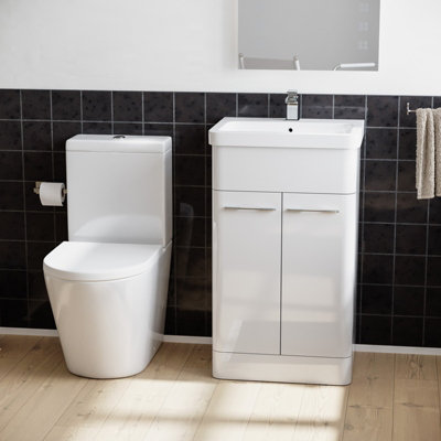 Nes Home Lex 500mm Basin Vanity Cabinet And Rimless Toilet with Seat White