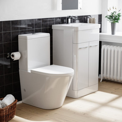 Nes Home Lex 500mm Basin Vanity Cabinet And Rimless Toilet with Seat White