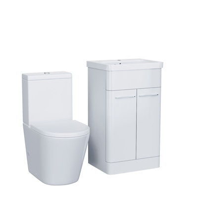Nes Home Lex 500mm Basin Vanity Cabinet And Rimless Toilet with Seat White