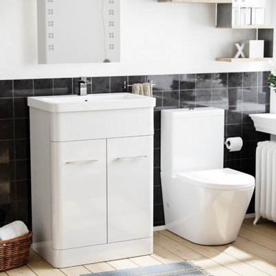 Nes Home Lex 600mm Vanity Basin Unit & Rimless Close Coupled Toilet White