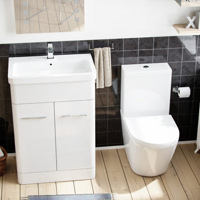 Nes Home Lex 600mm Vanity Basin Unit & Rimless Close Coupled Toilet White