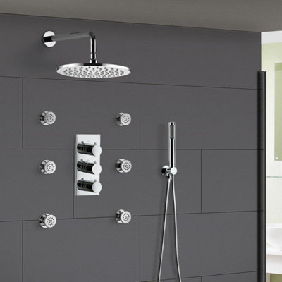 Nes Home Lilly 3 Dial 3 Way Round Concealed Thermostatic Mixer Valve ...