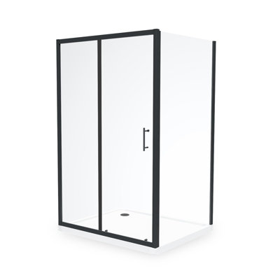 Nes Home Magna 1200mm Matte Black Framed Shower Sliding Door, 800mm Frameless Glass Side Panel ...