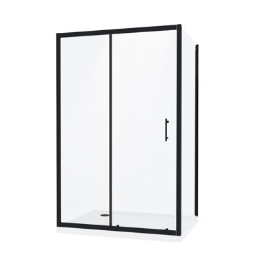 Nes Home Magna 1200mm Matte Black Framed Shower Sliding Door, 800mm Frameless Glass Side Panel ...
