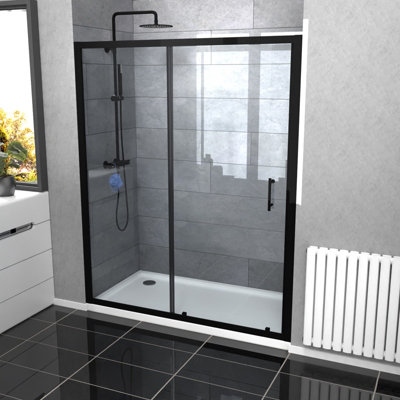 Nes Home Magna Slider door 6mm Sliding Door 1600mm Matte Black