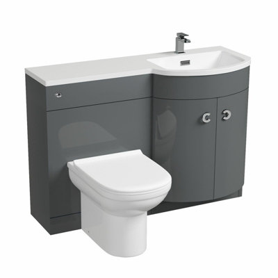 Nes Home Manifold Bathroom Grey RH Basin Sink Vanity Unit Back To Wall ...