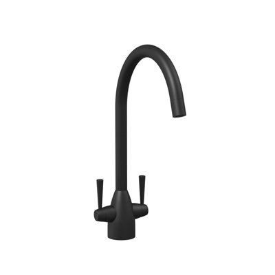 Nes Home Matt Black Modern Kitchen Sink Swivel Mixer Tap Dual Lever