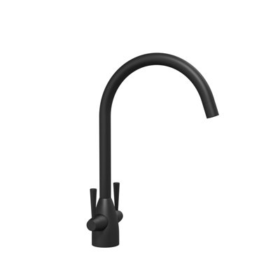 Nes Home Matt Black Modern Kitchen Sink Swivel Mixer Tap Dual Lever