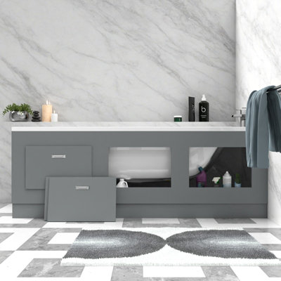 Nes Home Matt Grey 1700mm Magnetic Door Durable PVC Front Bath Panel