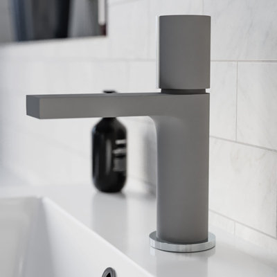 Nes Home Matt Grey Handleless Futuristic Basin Mixer Tap Deck Mounted ...