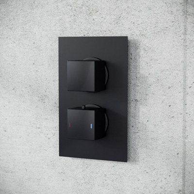 Nes Home Matte Black Voilet 2 Dial Thermostatic Mixer Outlet Square ...