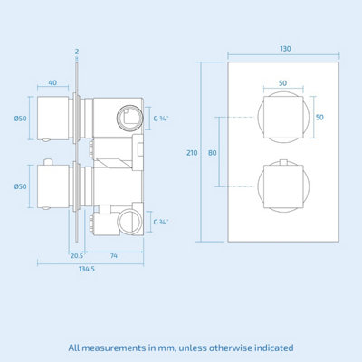 Nes Home Matte Black Voilet 2 Dial Thermostatic Mixer Outlet Square ...