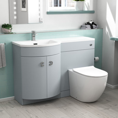 Nes Home Matte Grey 1100 mm LH Sink Vanity WC Unit & Rimless Toilet
