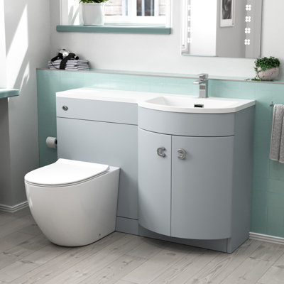 Nes Home Matte Grey 1100 mm RH Sink Vanity WC Unit & Rimless Toilet