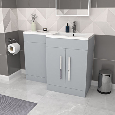 Nes Home Matte Grey 1100mm RH Freestanding Vanity WC Unit with Basin