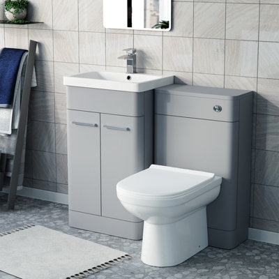 Nes Home Matte Grey 500mm Freestanding Vanity WC Unit & Round Toilet ...