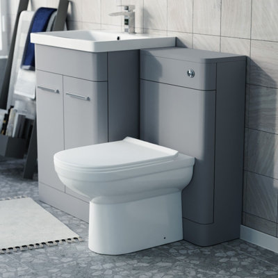 Nes Home Matte Grey 600mm Freestanding Basin Vanity WC Unit & Toilet Set