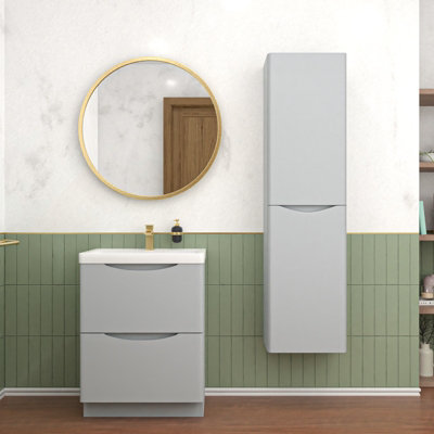 Nes Home Matte Grey 600mm Freestanding Vanity Unit & 400mm Tall Cabinet