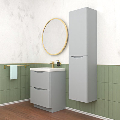 Nes Home Matte Grey 600mm Freestanding Vanity Unit & 400mm Tall Cabinet