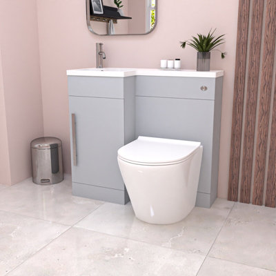Nes Home Matte Grey Flat Pack 900mm L-Shape Left Hand Vanity Unit & Toilet