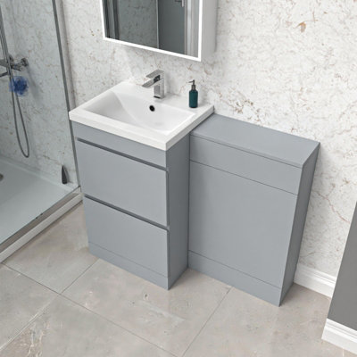 Nes Home Matte Grey Freestanding PVC 500mm 2 Drawers Vanity & WC Unit