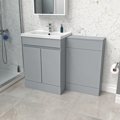Nes Home Matte Grey Freestanding PVC 600mm 2 Doors Vanity & WC Unit