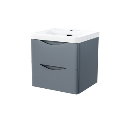 Nes Home Merton 500mm Grey MDF Wall Hung Vanity Cabinet 2 Drawer with ...