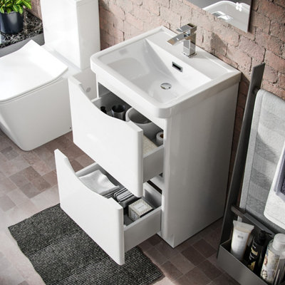 Nes Home Merton 500mm White Basin Vanity Unit 2 Drawer Storage Cabinet ...