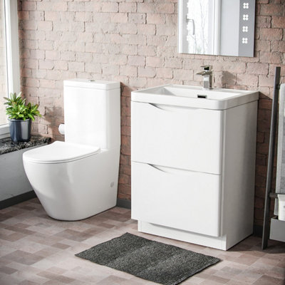 Nes Home Merton 600mm Basin Vanity Unit & Rimless WC Close Coupled ...
