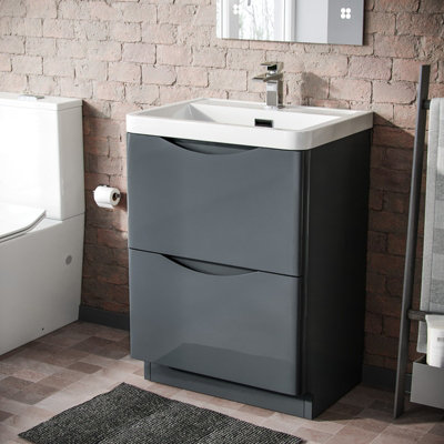 Nes Home Merton 600mm Freestanding Basin Vanity Unit Dark Grey at B&Q