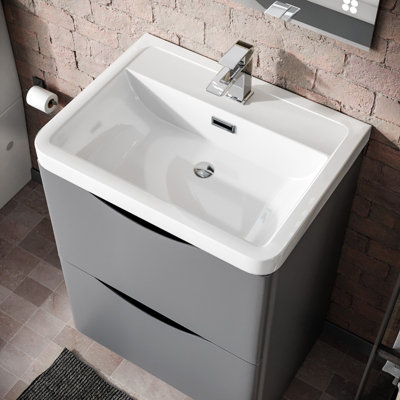 Nes Home Merton 600mm Freestanding Modern Matte Grey MDF Vanity with Basin