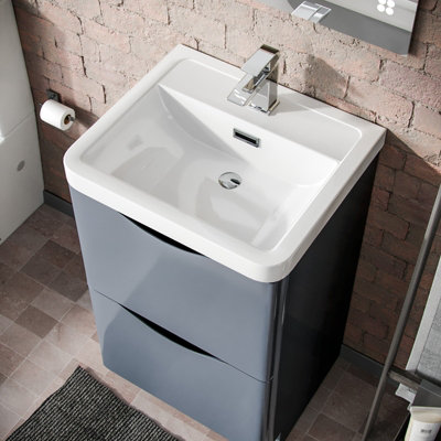 Nes Home Merton Grey Freestanding Vanity Basin Unit Square Rimless ...