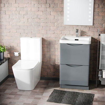 Nes Home Merton Grey Freestanding Vanity Basin Unit Square Rimless ...