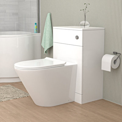 Nes Home Modern 500mm WC Unit & Rimless Round Back To Wall Toilet With ...