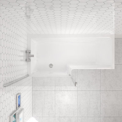 Nes Home Modern Bathroom L-shape Shower Left Hand, Bath Screen & Front ...