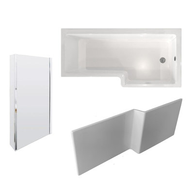 Nes Home Modern Bathroom L-shape Shower Right Hand Bath Screen And ...