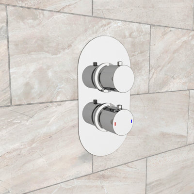 Nes Home Modern Chrome Round 1-Way 2 Dial Concealed Thermostatic Shower Mixer Valve | £98.99 at B&Q